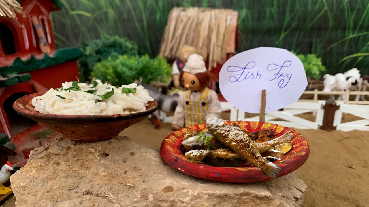 Miniature Full Fish Fry Masala + Rice | Fish Fry Recipe | Mini Village ...