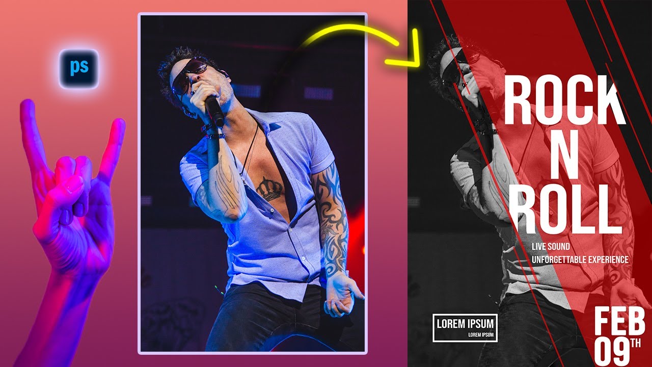 How to Design and Create a Rock n roll poster - photoshop - YouTube
