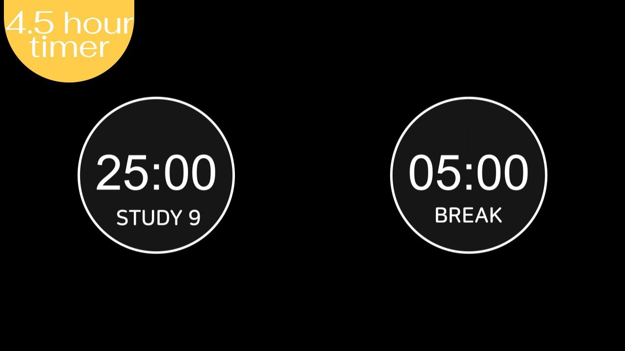 25 / 5 Pomodoro 4.5 Hour Timer 25min study 5min break No Music Only ...