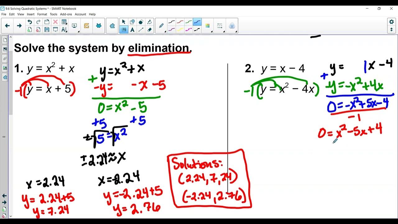 9 6 Solving Nonlinear Systems by Elimination - YouTube