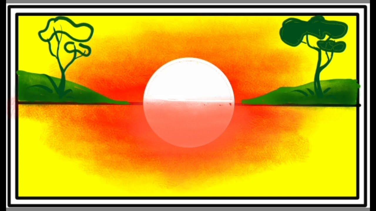 how to draw easy sunset scenery||how to draw easy beautiful sunset ...