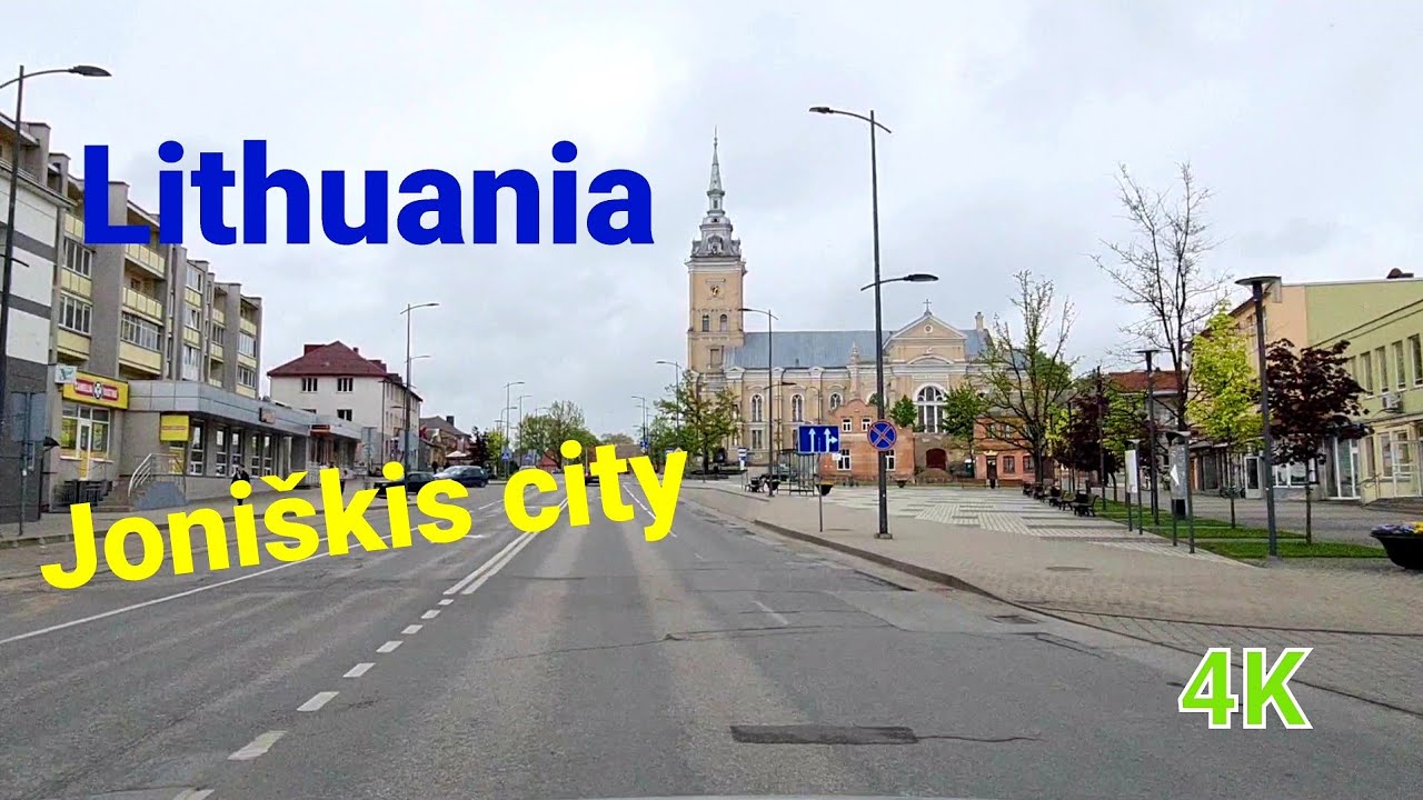 4K. Lithuania. Driving in Joniškis. Lithuanian city. Beautiful european ...