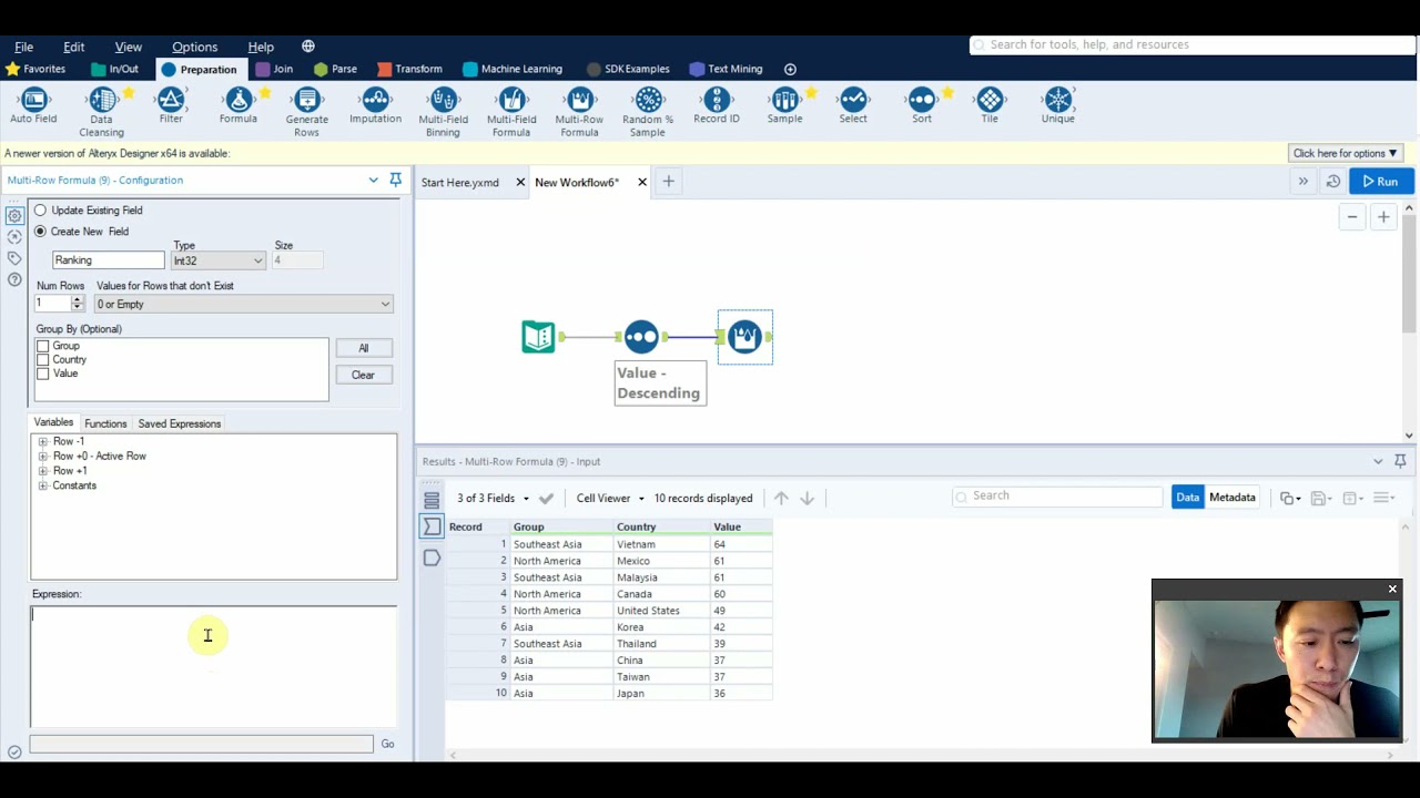 Alteryx - Rank Values Using Multi Row Tool - YouTube