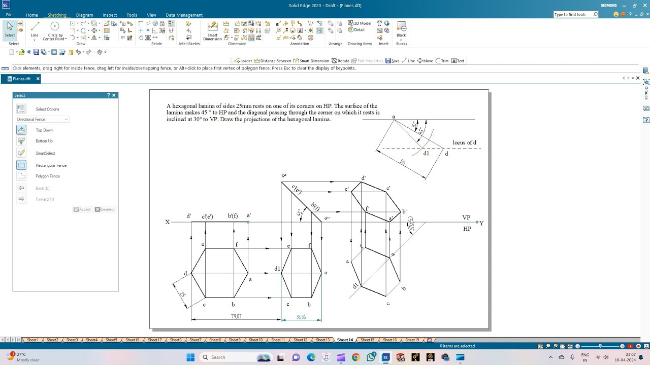 Orthographic Projection of Planes Hexagon Lamina 04 - YouTube