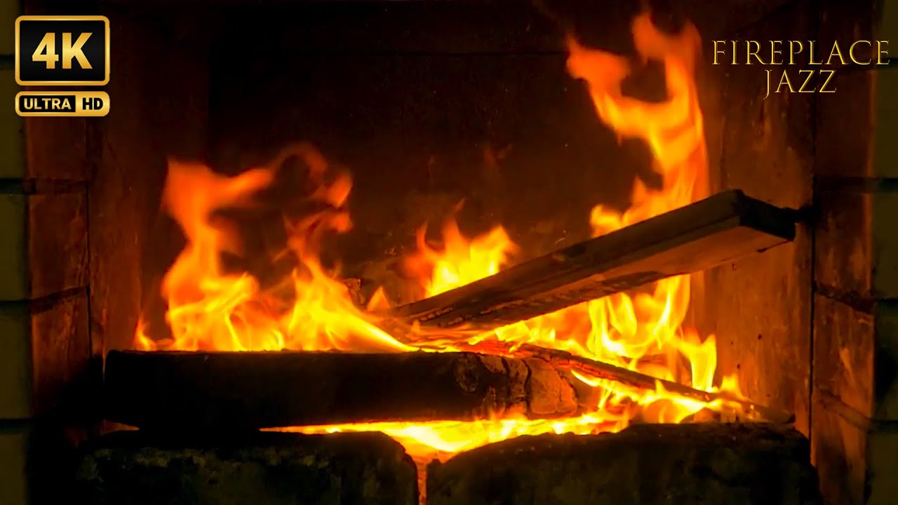 🔥 Relaxing Fireplace Ambience 4K with Piano Jazz Music, Soft Fire ...