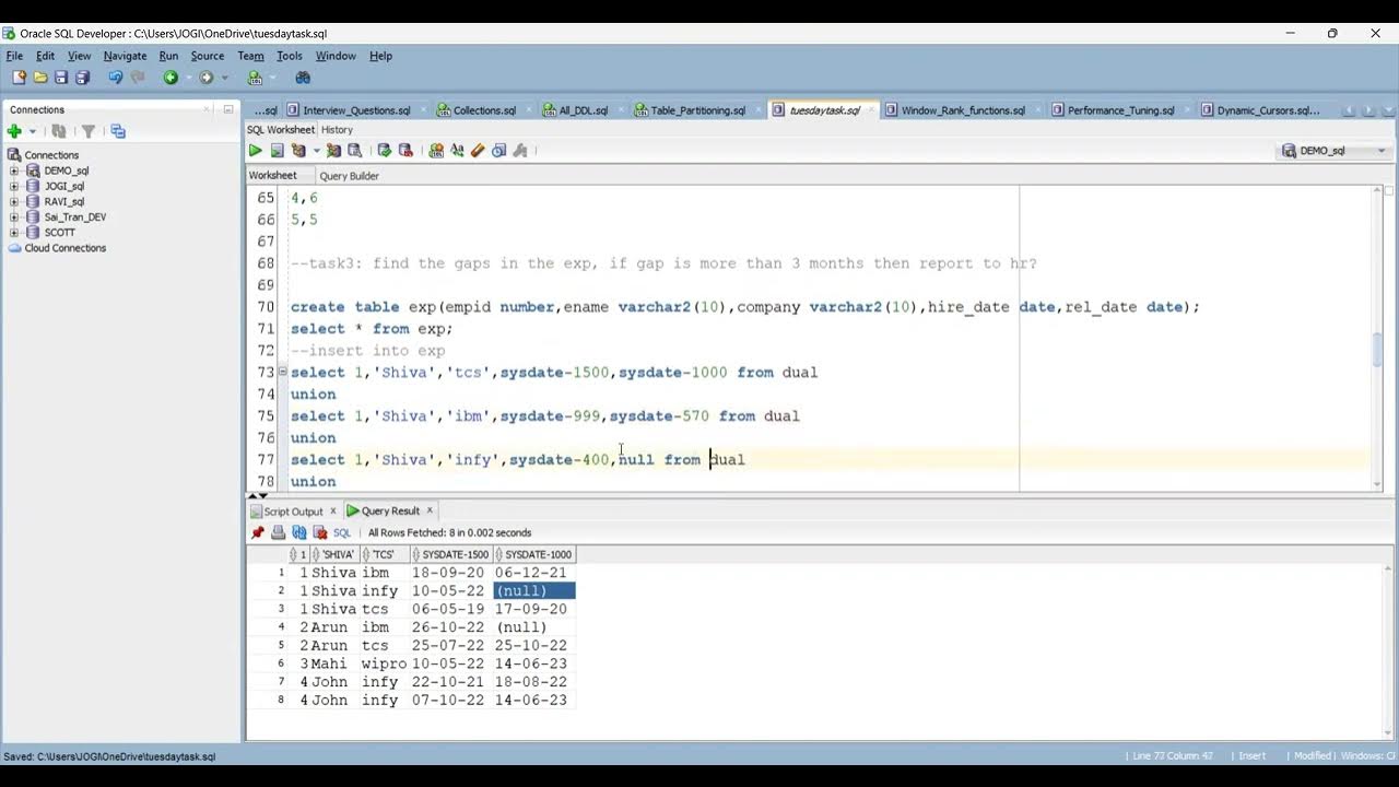 SQL Task | Find gaps in experiences using sql | SQL interview questions and answers for 3+ - YouTube