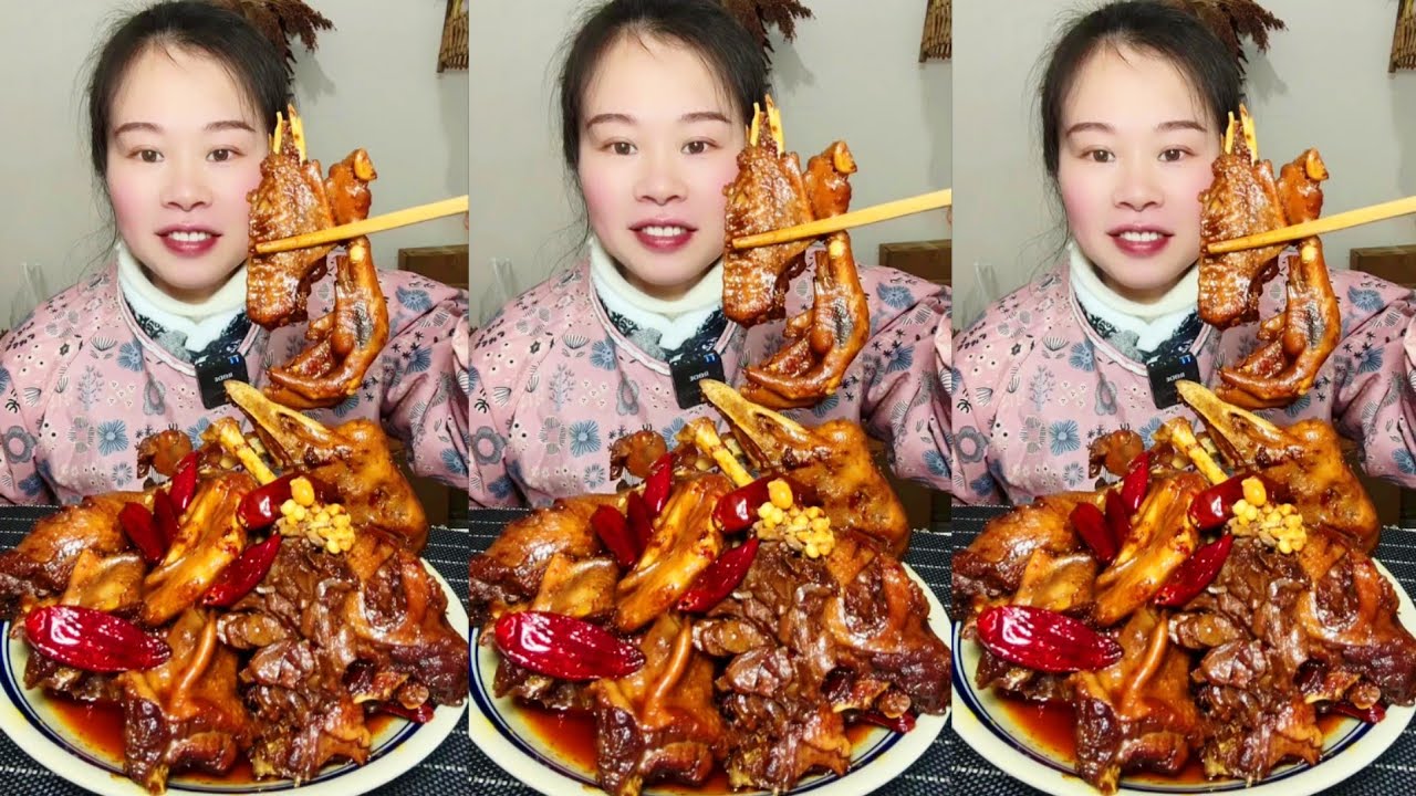 Yummy Spicy Food Mukbang 😋 Eat Braised Meat Ducks And Green Vegetables ...