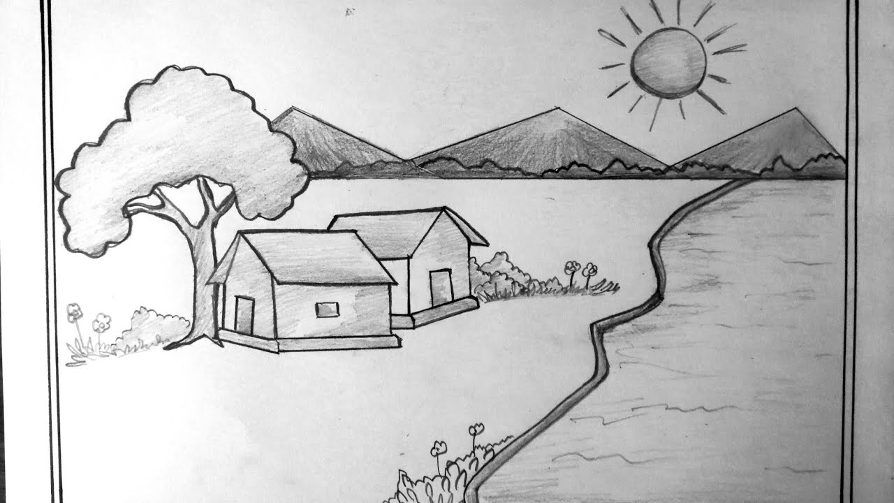 How to draw river with house scenery | Easy Drawing |House Drawing |খুব ...