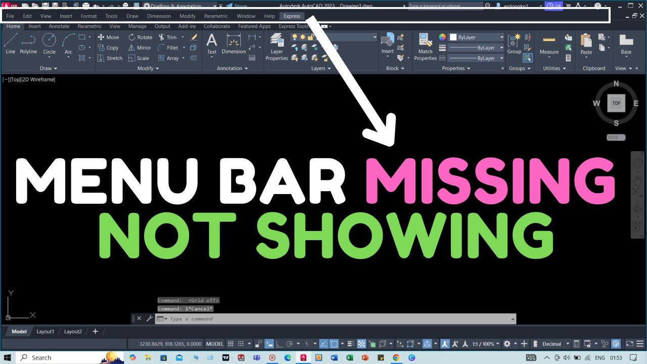 autocad menu not showing | AUTOCAD MENU BAR MISSING - YouTube