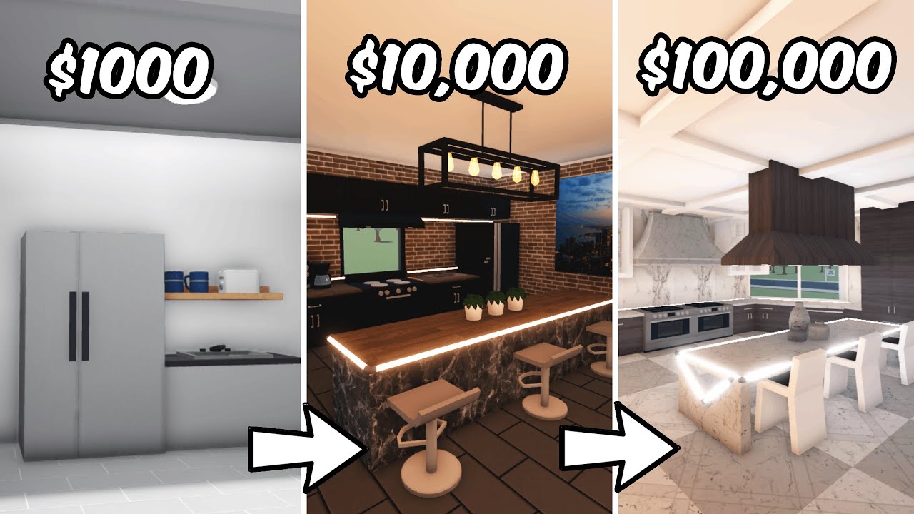 BUILDING A KITCHEN IN BLOXBURG with $1k, $10k, and $100k - YouTube