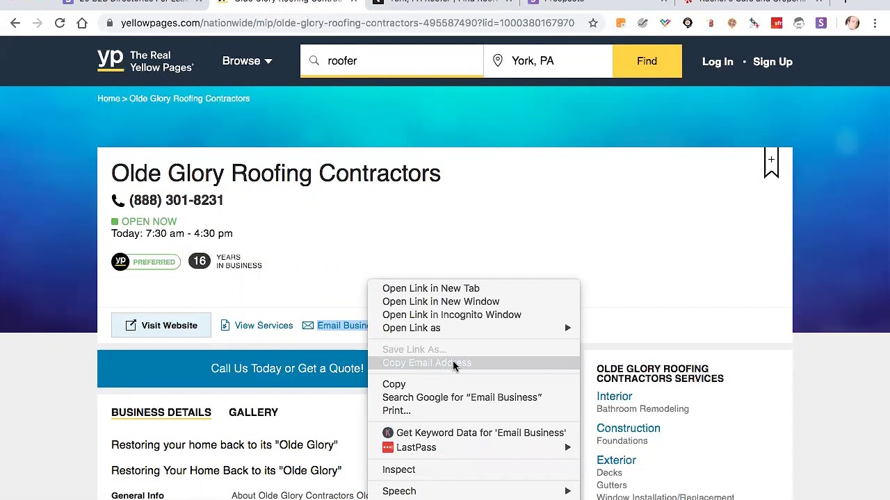 Using YellowPages to find email addresses - YouTube