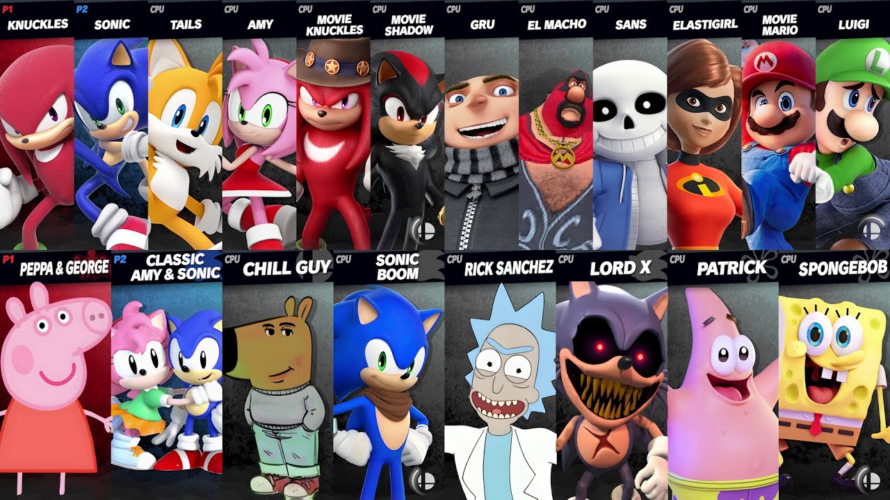 Sonic vs Mario vs SpongeBob vs Sans vs Rick vs Peppa Pig vs Chill Guy ...