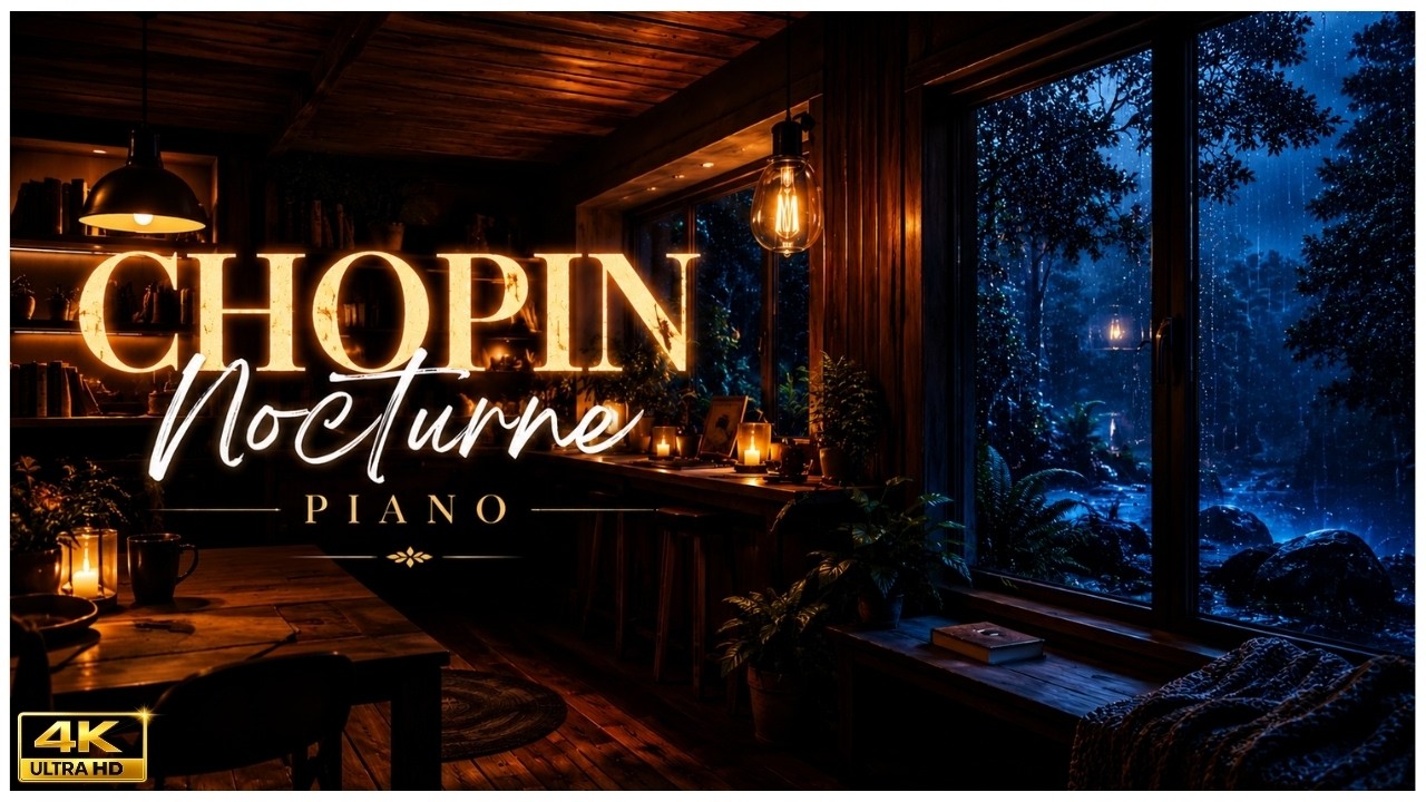 8 HOURS | 4K | Chopin Nocturnes & Gentle Rain | Sleep, Relax, Stress ...