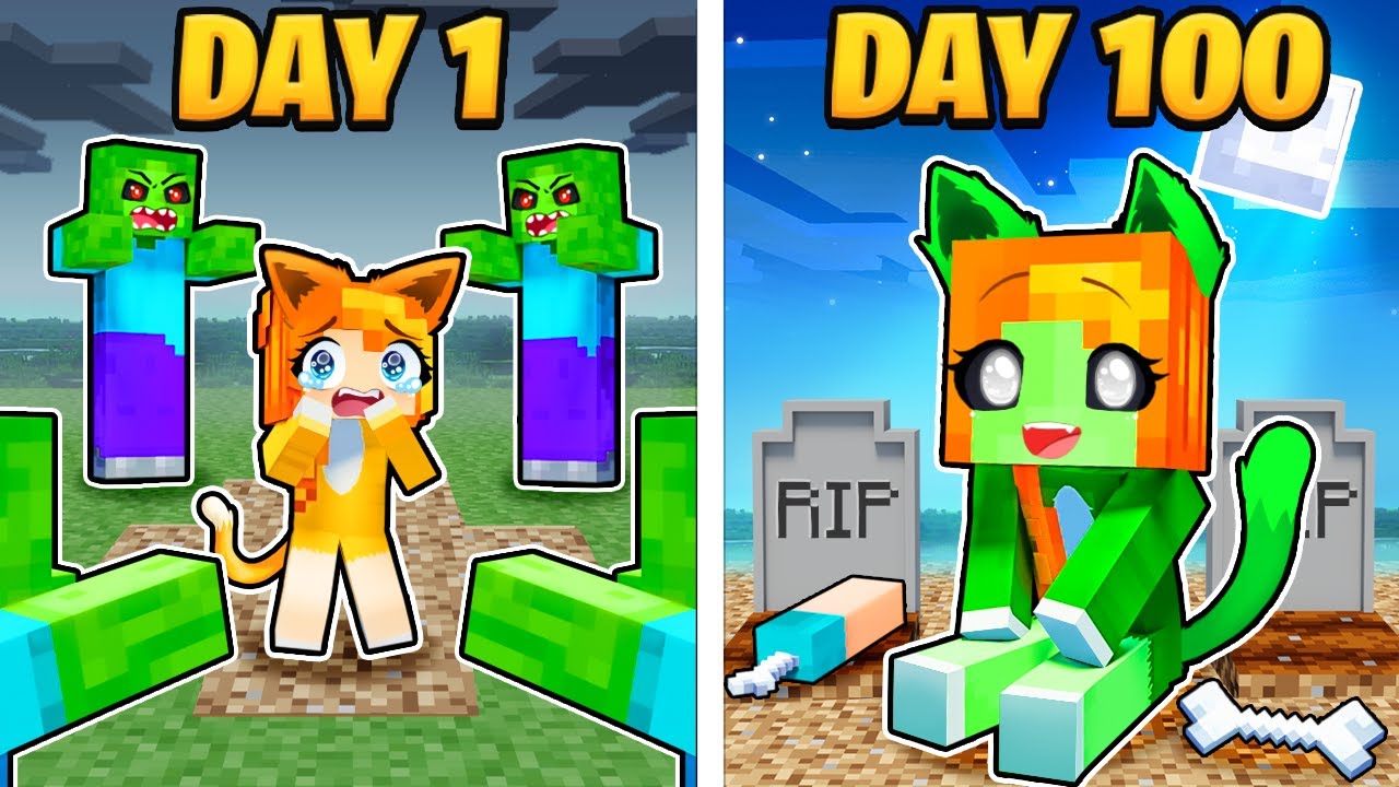 I Survived 100 Days as a ZOMBIE KITTEN in Minecraft! - YouTube