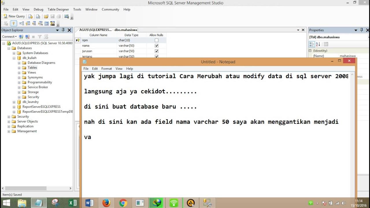 39. Merubah Atau Modify Data Di Sql Server 2008 / How to change or Modify Data In Sql Server ...