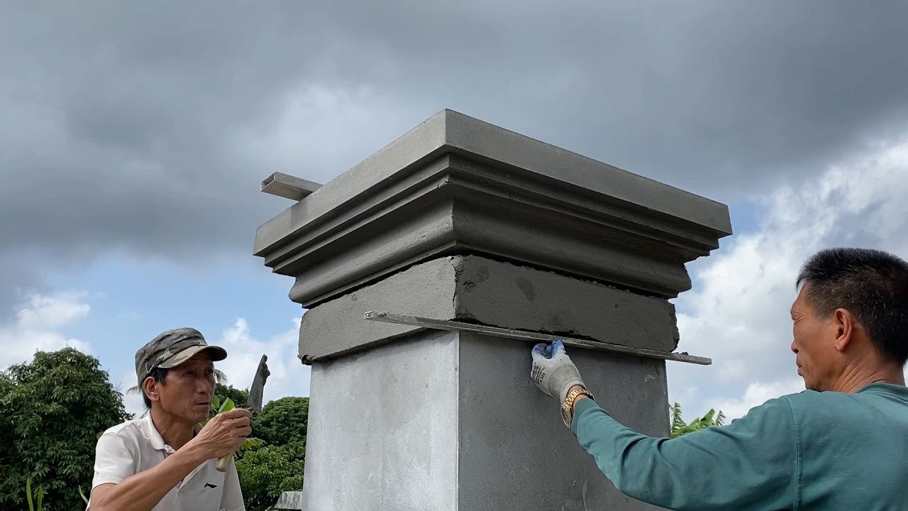 Beautiful gate column decoration technique with cement and sand - YouTube