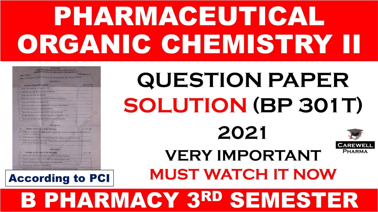 Pharmaceutical organic chemistry 2 Question Paper Solution BP 301T || Carewell Pharma - YouTube