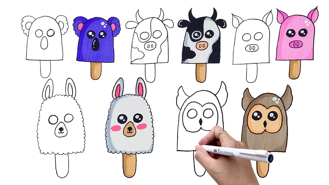 How to draw cute animal ice cream - Draw animal ice cream | Cute Doodle ...