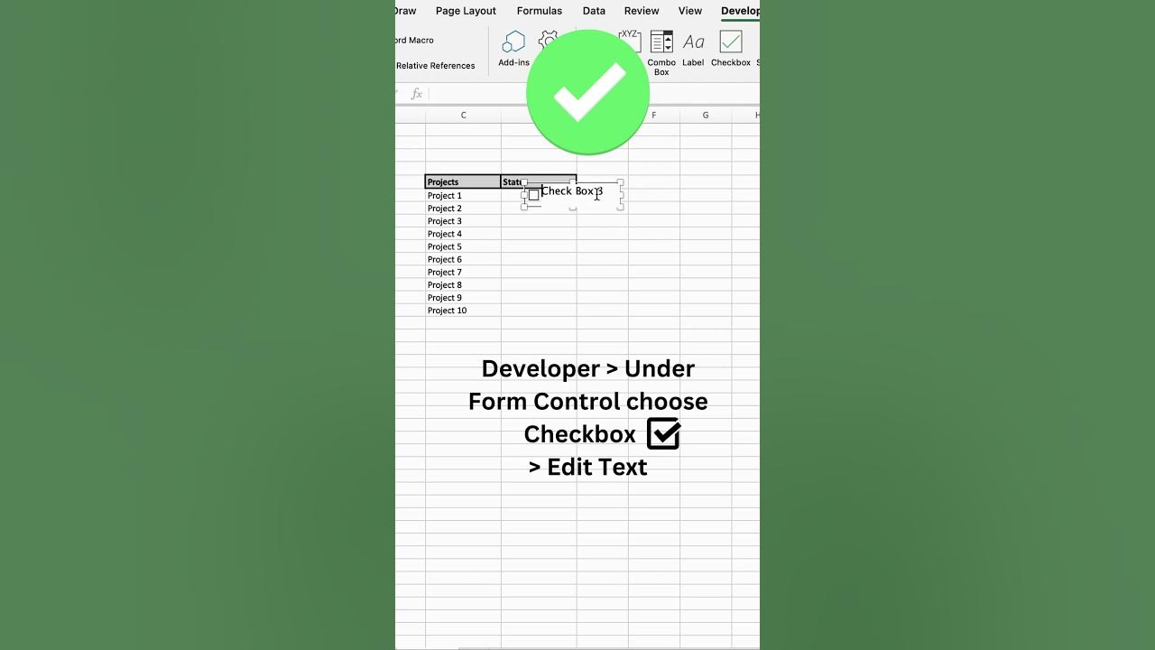 Use CHECKBOX to monitor progress #excel #excelformulas #exceltips - YouTube
