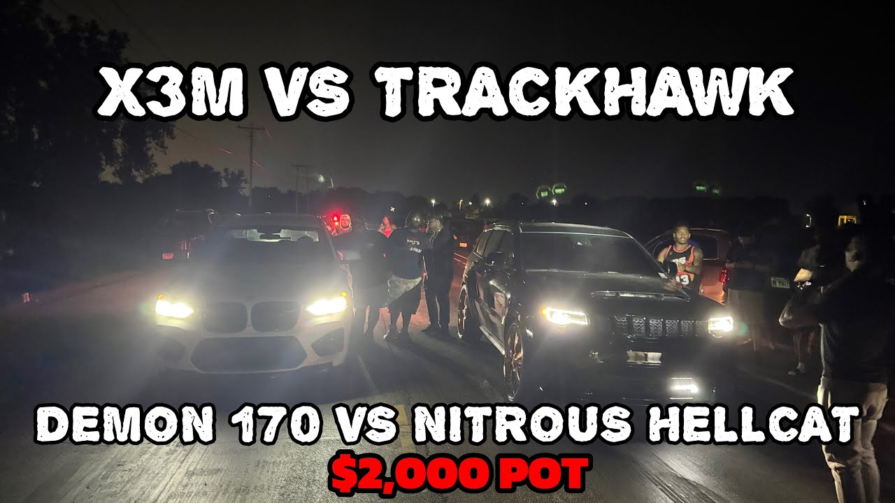 SUNDAY FUNDAY: TRACKHAWK VS X3M $2,000 POT! NITROUS HELLCAT VS DODGE ...