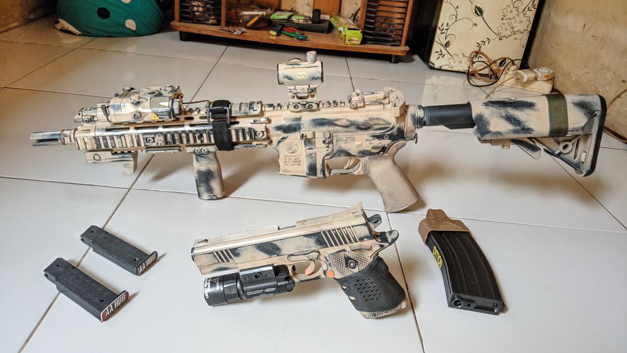 custom camo m416 dcobra mood MK18 & p377 blck mamba..modal tiner - YouTube