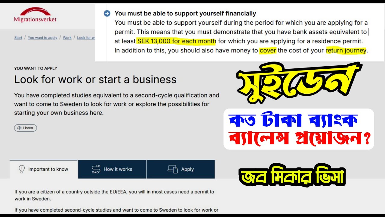 Bank Statement for Sweden Job Seeker Visa || সুউডেন জব সিকার ভিসার জন্য ...