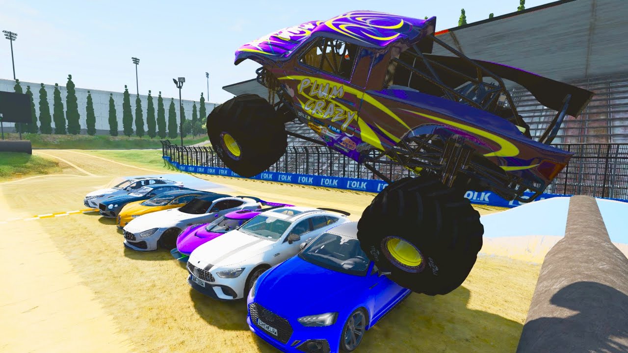 Monster Jam Long Jump, Bigfoot Crash Cars, Monster Truck Crazy Driver ...