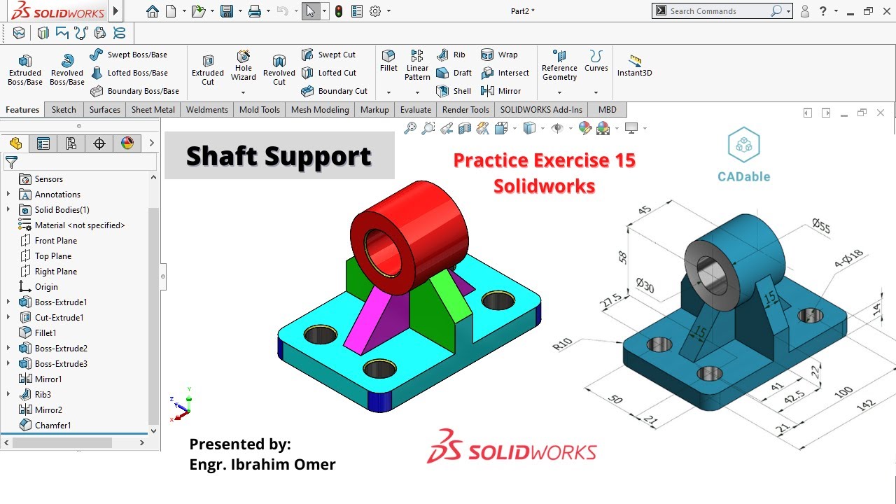 Shaft support solidworks | Solidworks practice exercise 15 | Verify ...