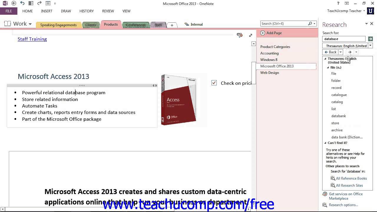 OneNote 2013 Tutorial The Research Pane Microsoft Training Lesson 13.2 ...