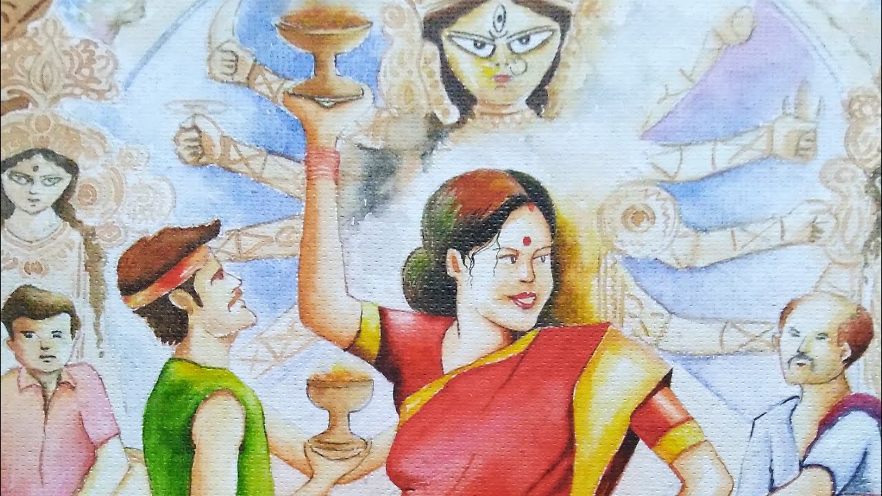 Watercolor Painting of Durga Puja scene from Kolkata by Beauty Of ...