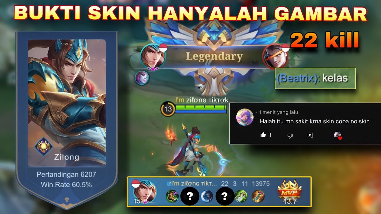 KETIKA ZILONG 6 RIBU MATCH DI TANTANG NO SKIN - Mode rata 22 kill🔥 | Mobile legends Bang-bang ...