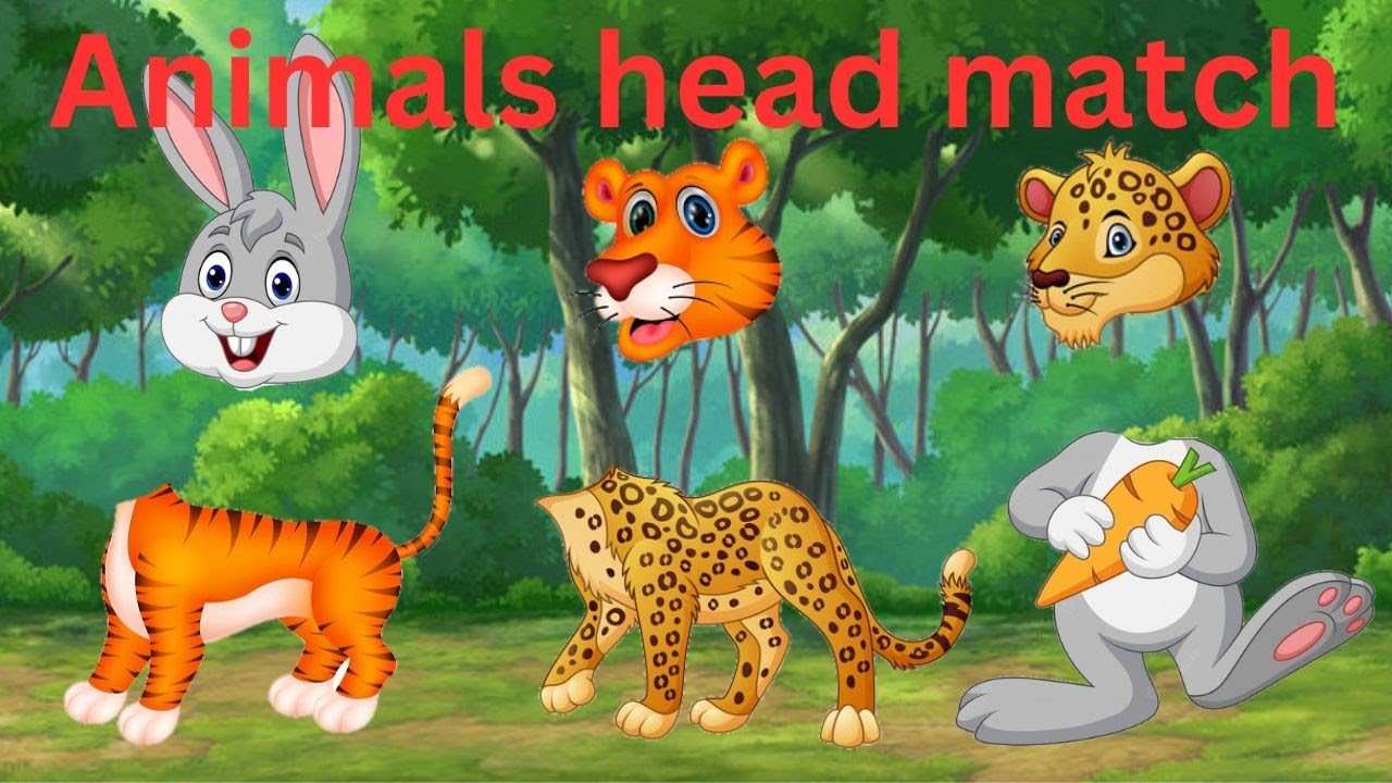 animals head match | ABCD rhymes | animals cortoon video | wrong heads ...