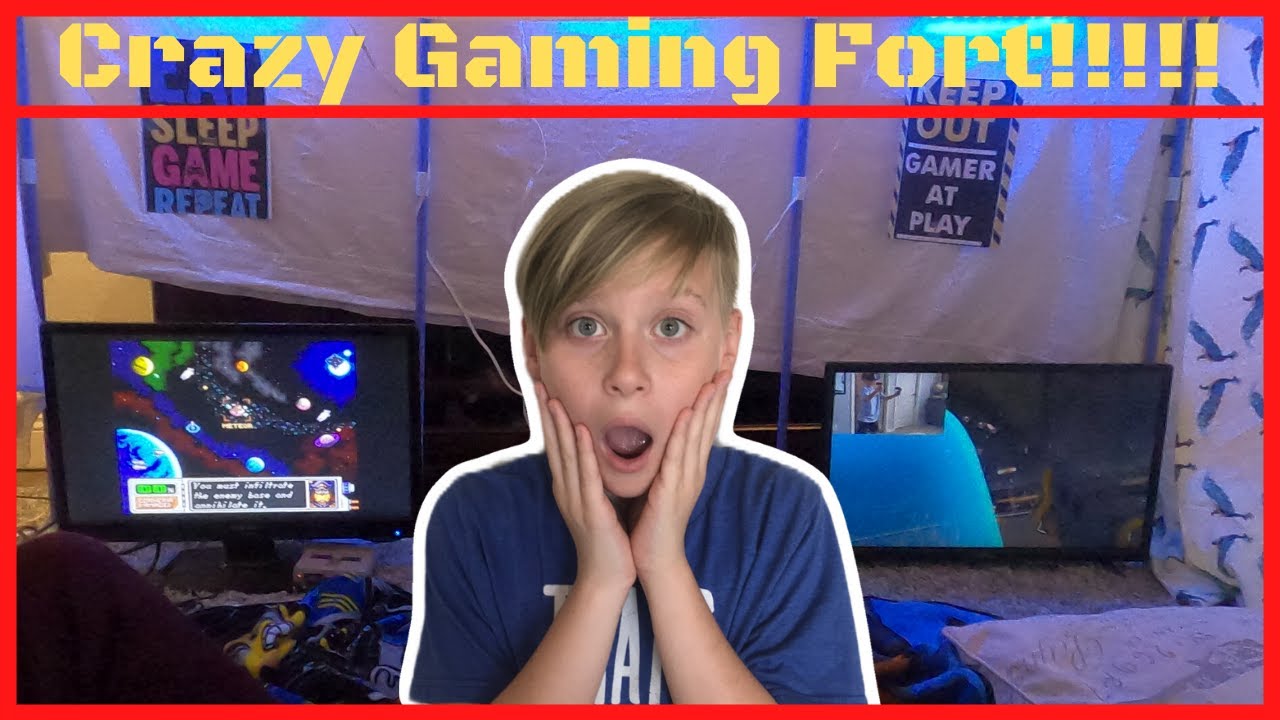 BUILDING A CRAZY GAMING FORT! (TV, fridge, games) - YouTube