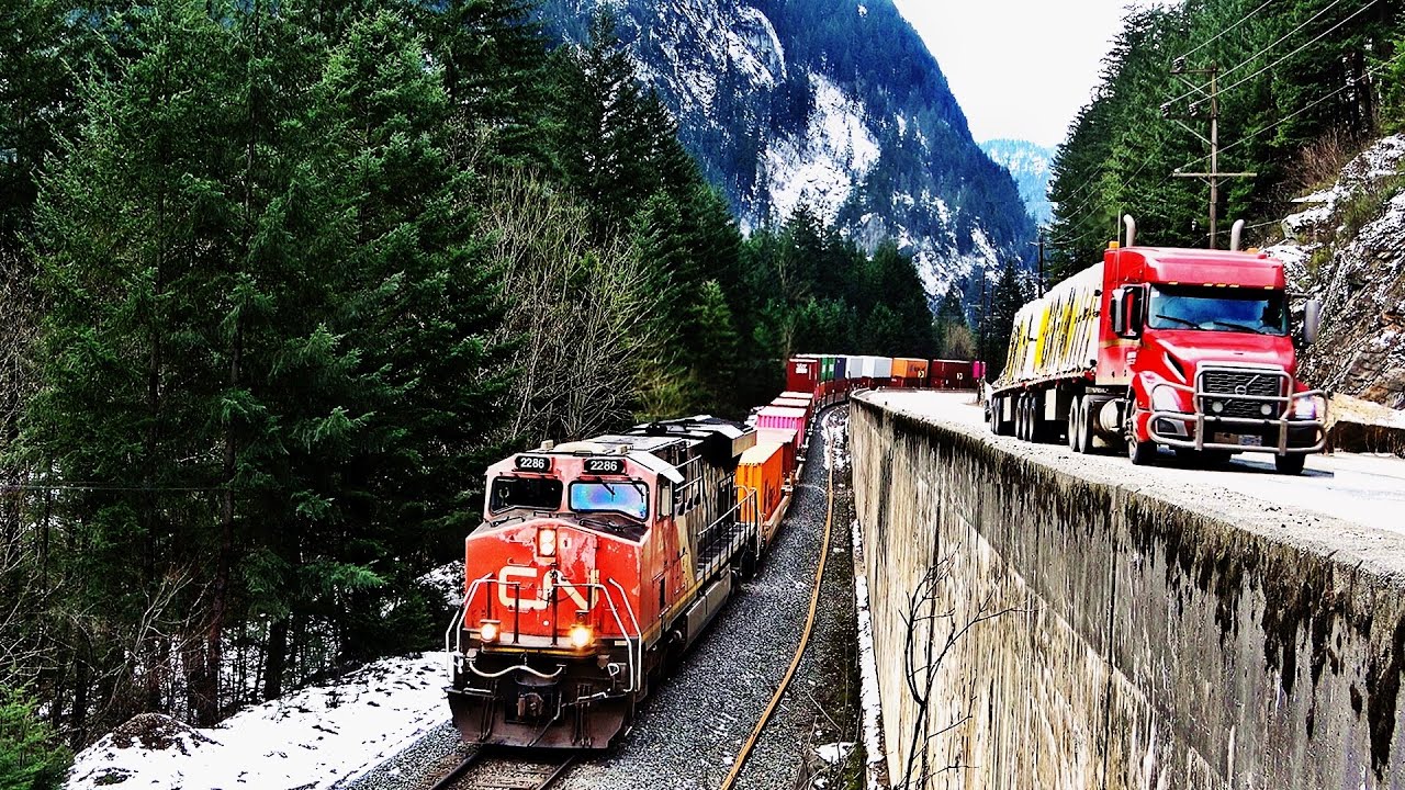 Truck Nearly Smashes Into RV’s - CN Trains Follow Along The Trans ...
