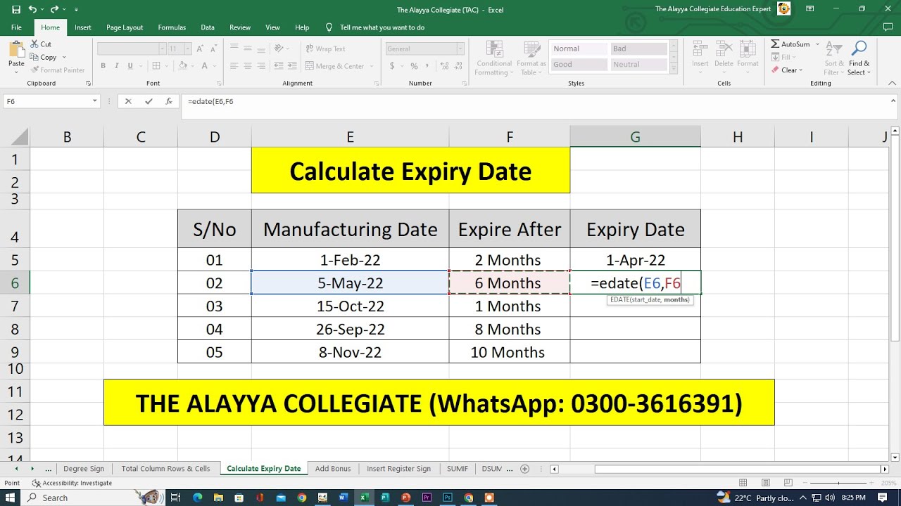 EDATE Formula In MS Excel Calculate Expiry Date Alayya Collegiate edate-formula-in-ms-excel-calculate-expiry-date-alayya-collegiate