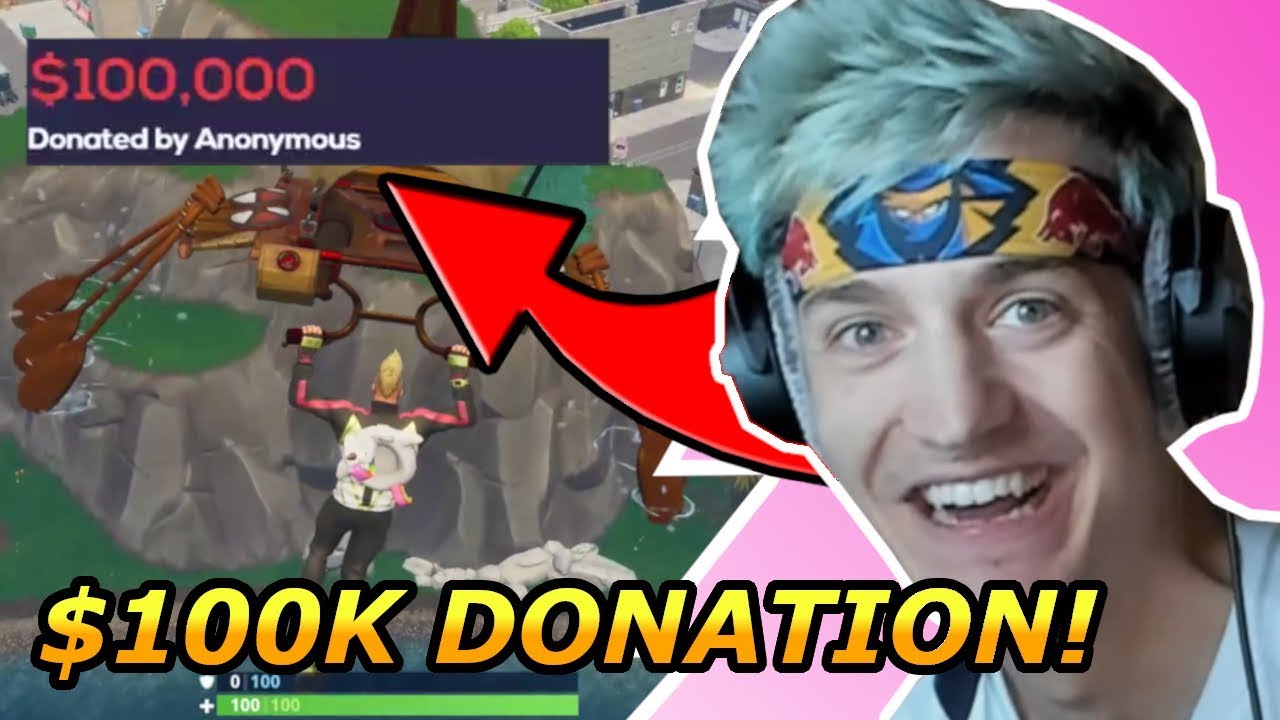 NINJA GETS 100K DONATION! FORTNITE SEASON 5 - YouTube