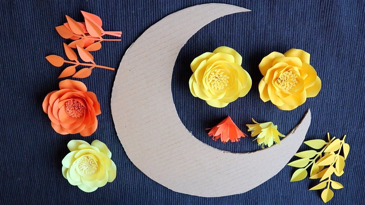 How To Make Moon Shape Paper Flower Wall Hanging- Easy Wall Decoration ...