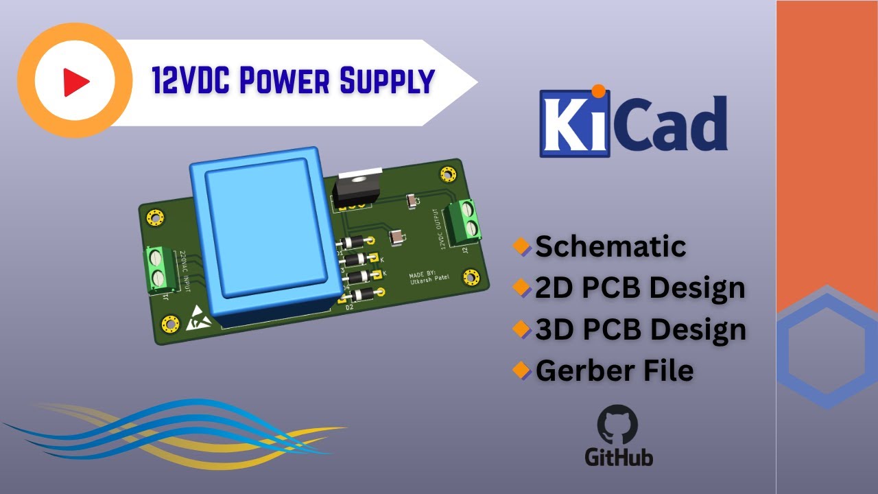 12V Power Supply PCB Design KiCAD | 220V AC to 12V DC | Schematic, 2D ...