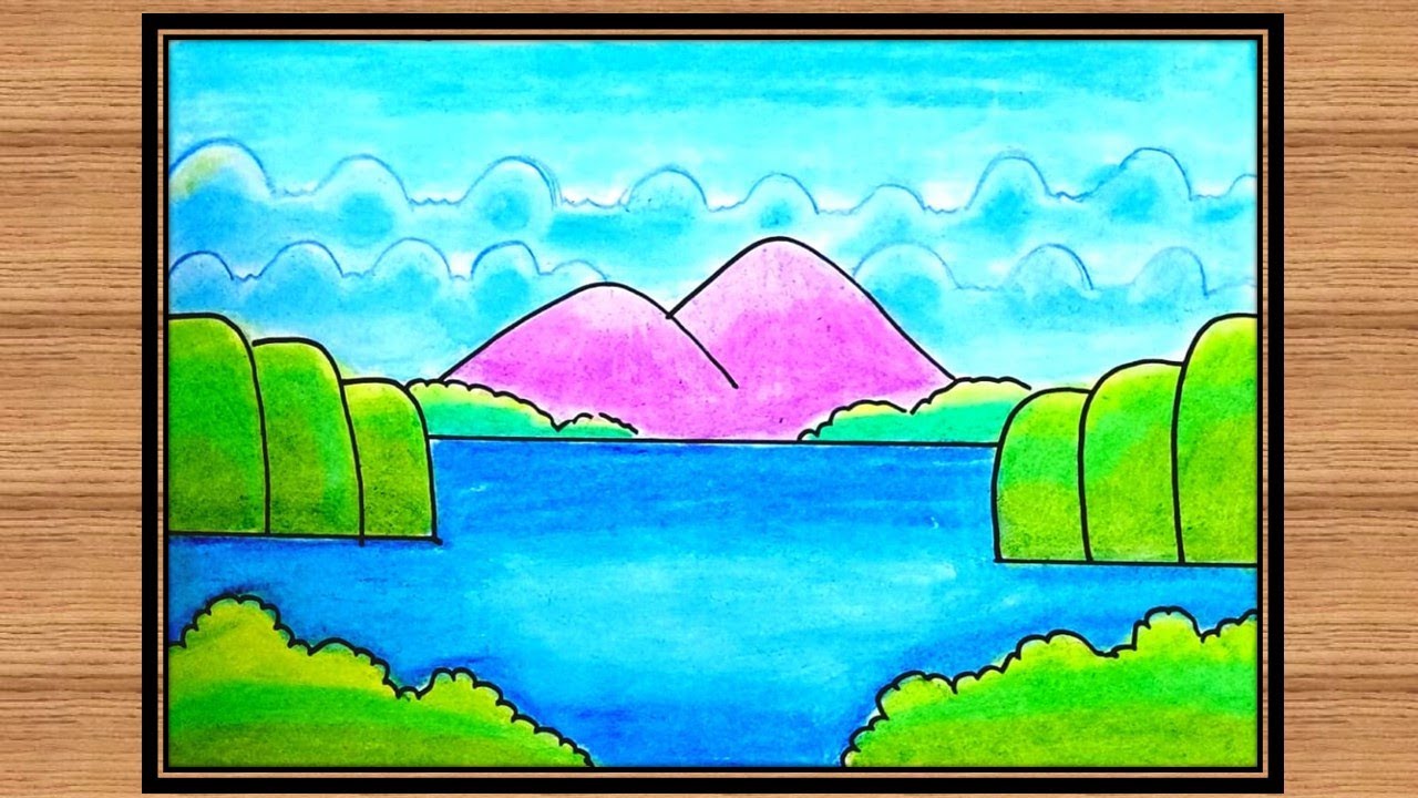 How to Draw Lake Scenery Drawing | Natural Scenery Drawing | Dhees Art ...