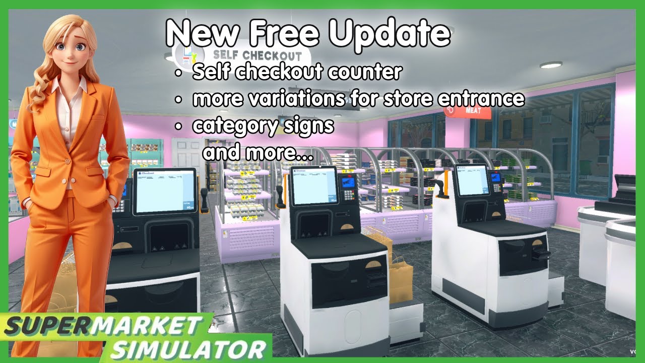 New Free update, Self Checkout, Category sign.. and more.. Supermarket Simulator - YouTube