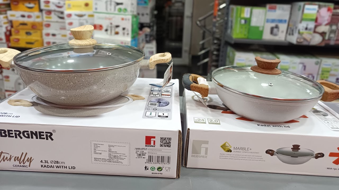 Bergner ceramic kadai with glass lid|#natural ceramic coating|#marble ...