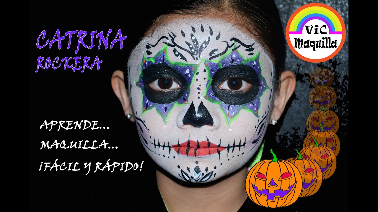 Cómo maquillar de CATRINA ROCKERA, paso a paso/Pintacaritas - YouTube