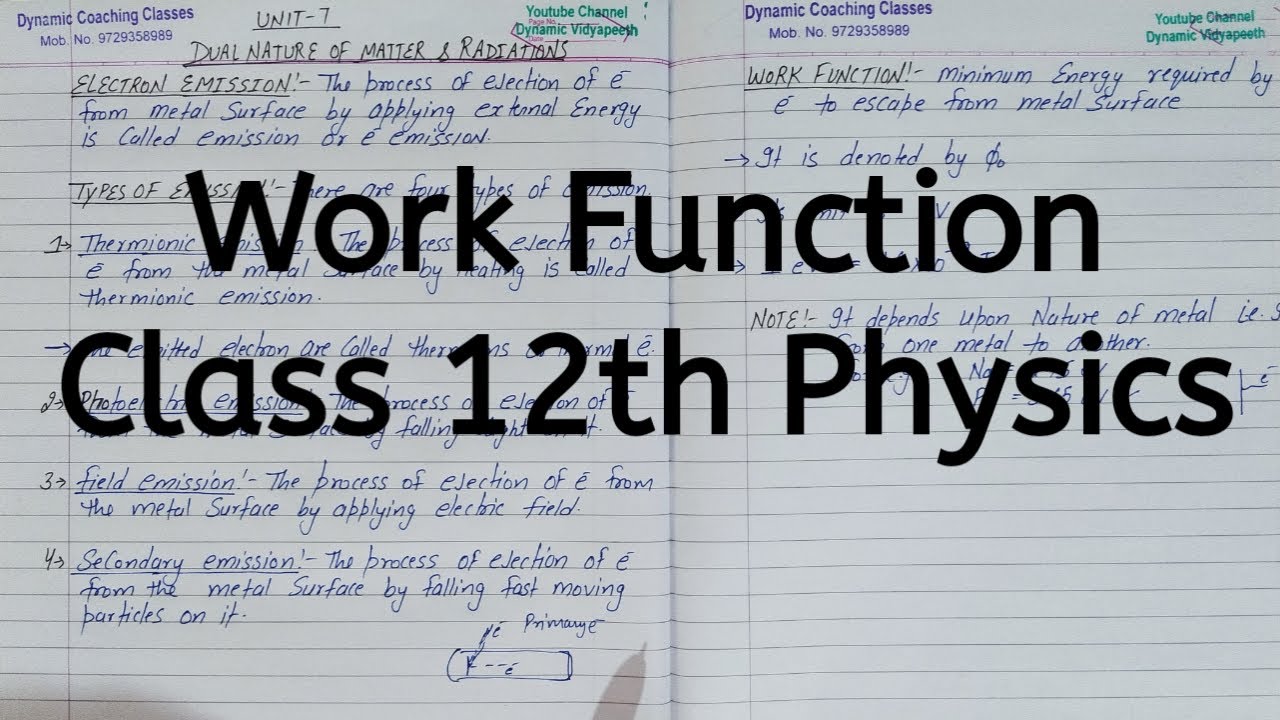 Work Function, Chapter 11, Dual Nature of Radiation and Matter, Class 12 Physics - YouTube