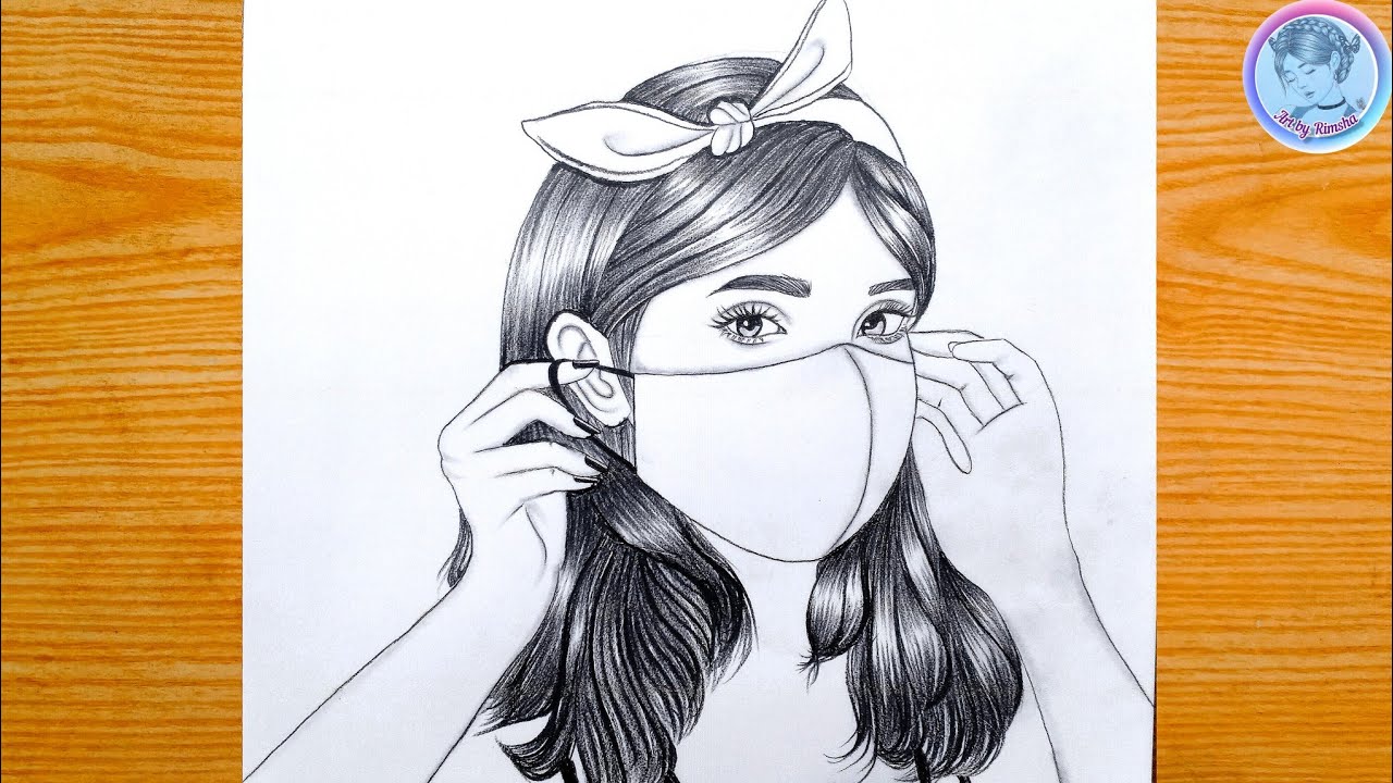 How to draw a beautiful girl wearing mask-pencil sketch||girl with mask ...