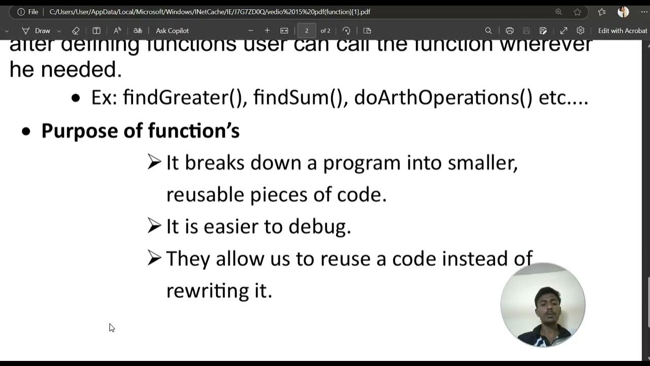 Function Introduction, Purpose of functions with example program - YouTube
