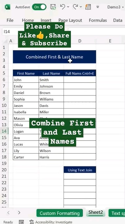 Combined First And Last Name In Ms Excel Shorts Exceltips Kttrained Youtube