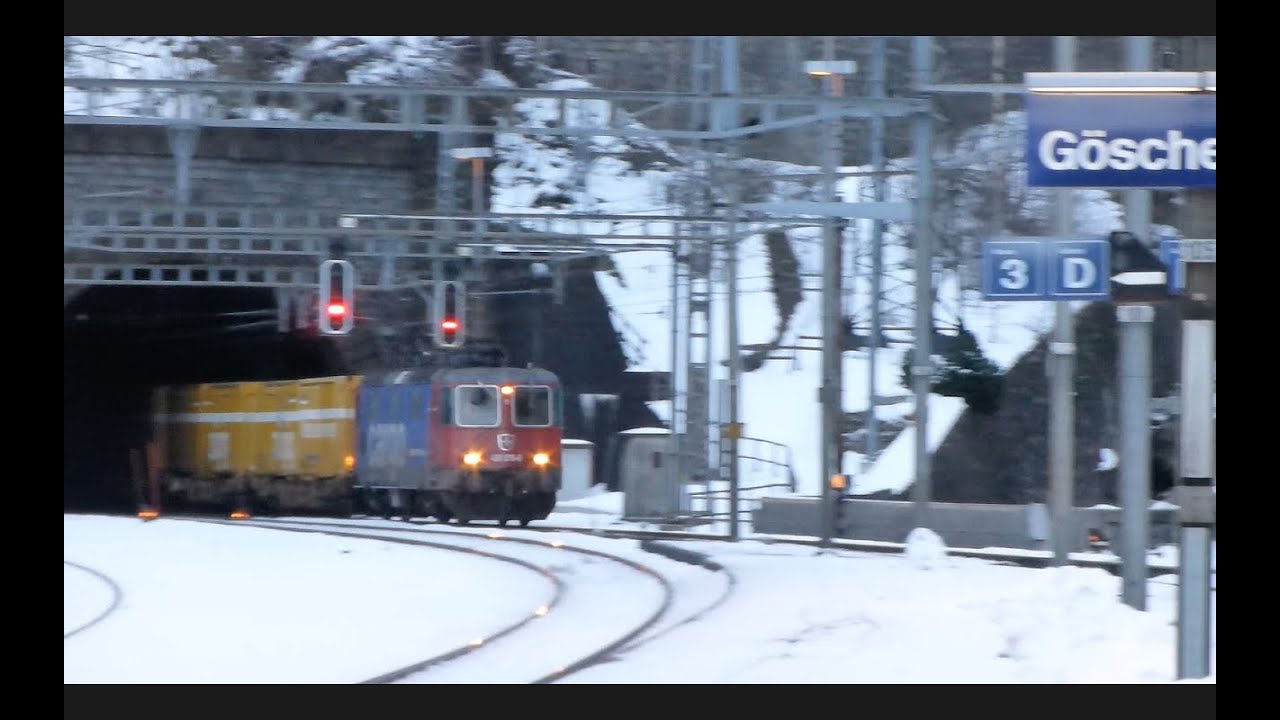 Swiss Trains: Göschenen, Gotthard Pass, 30Dec13 - YouTube