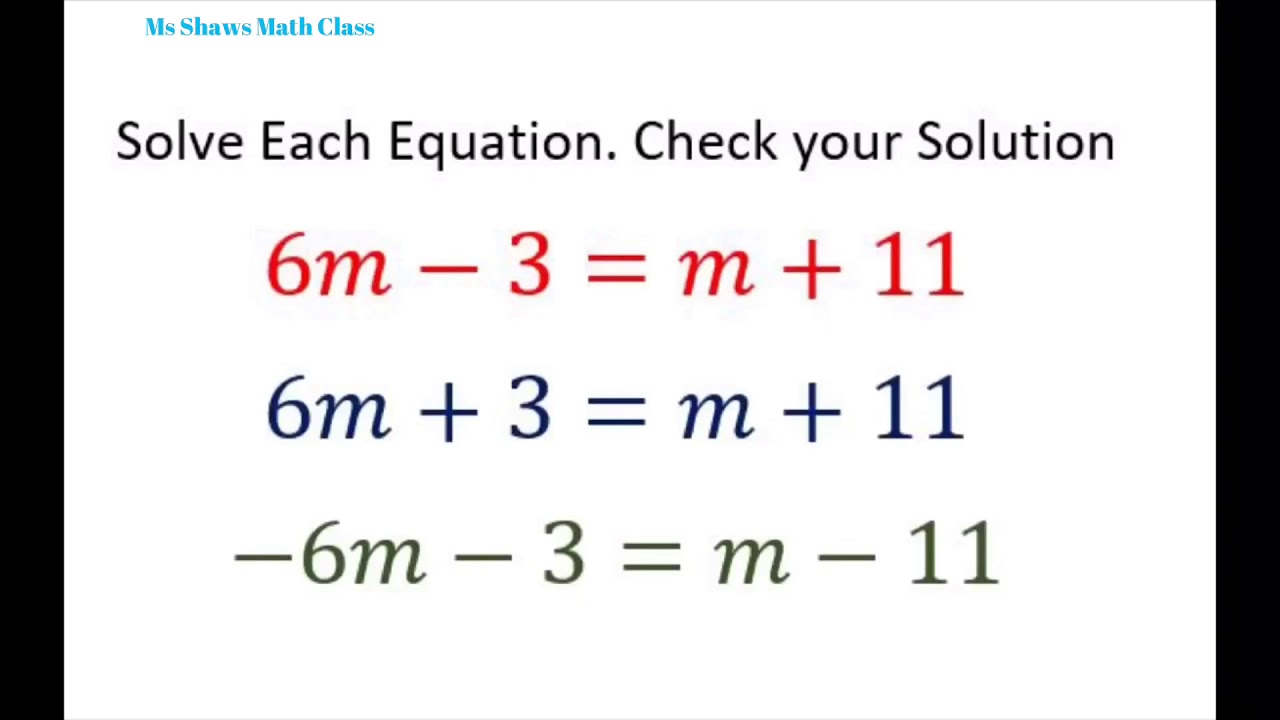 Solve Each Equation. Check your Solution. Properties of Equality. - YouTube