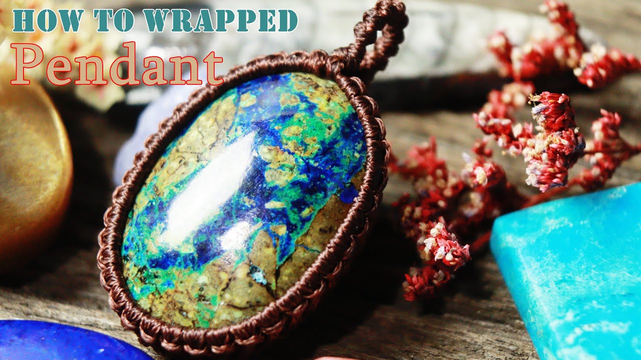 How to wrap a stone cabochon pendant with macrame technique/ easy tutorial-handmad-waxed cord ...