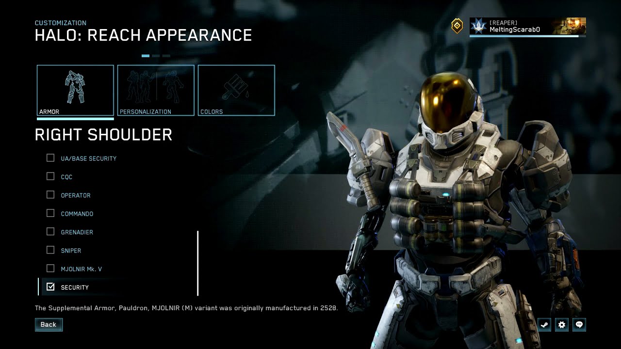 Armour Customization | HALO: Reach Visor Colors, Shoulder - Master ...